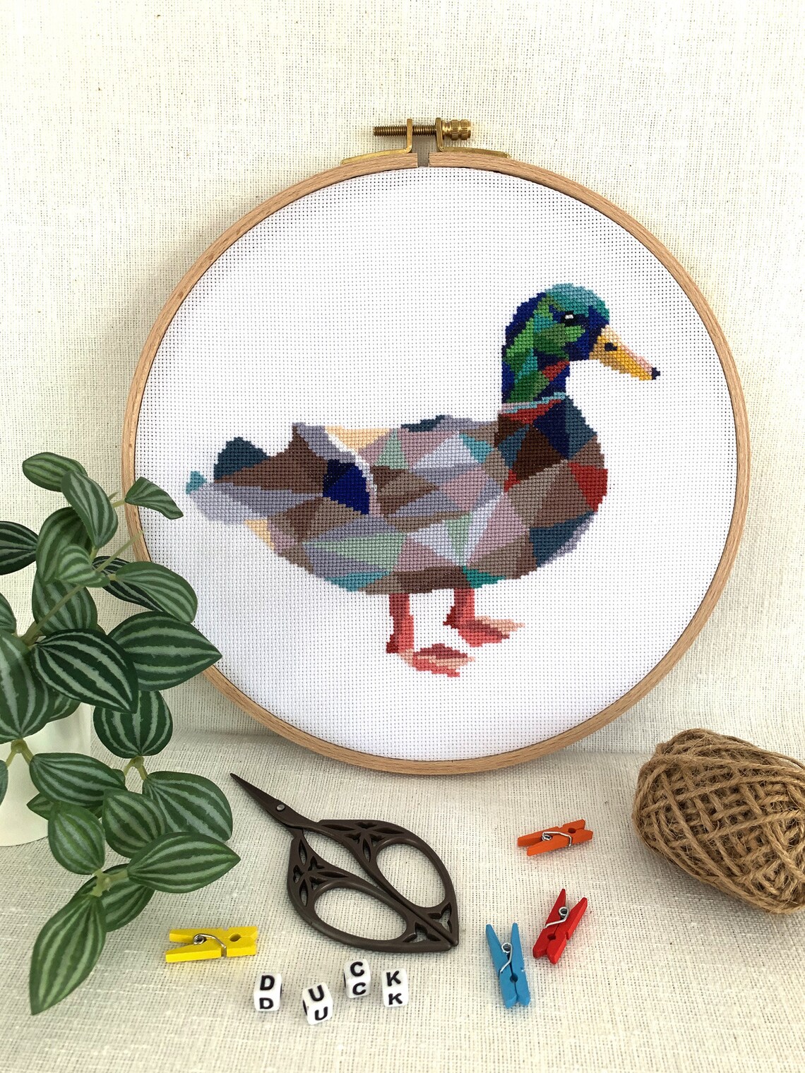 Colorful Duck Cross Stitch PDF Pattern - Modern Mallard Hand Embroidery ...