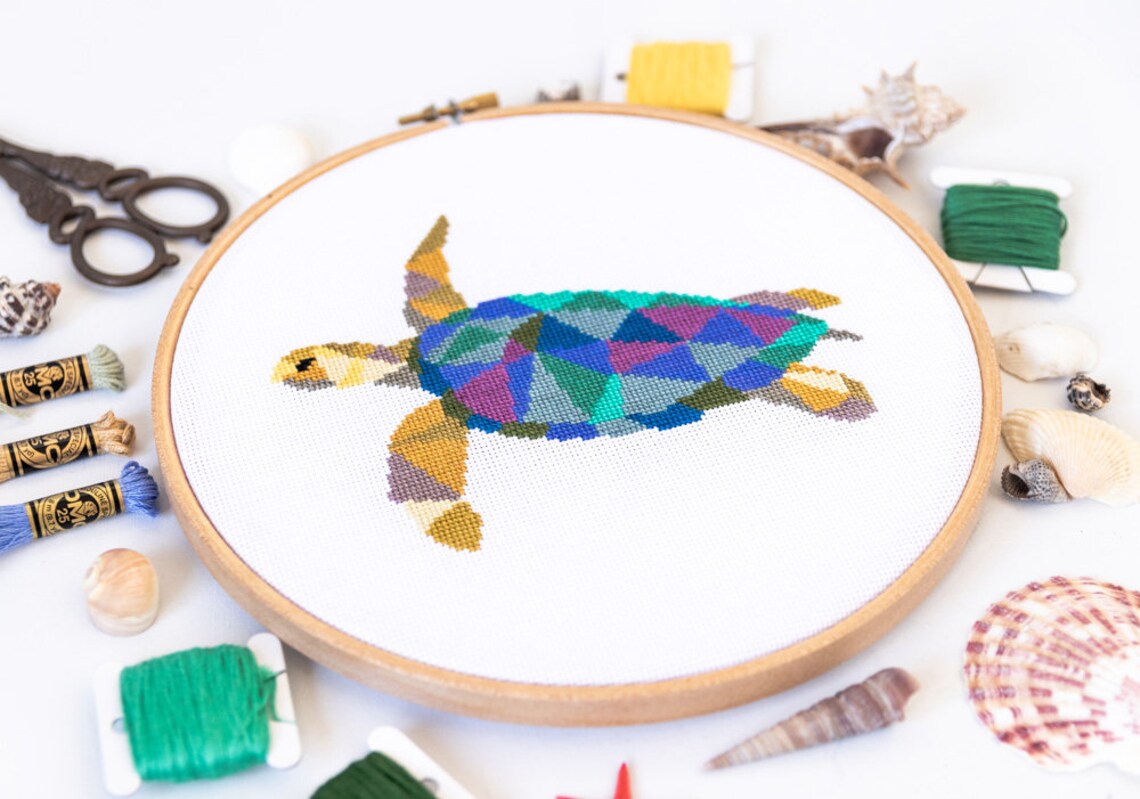Turtle Cross Stitch Pattern PDF Nautical Geometric Design - Etsy
