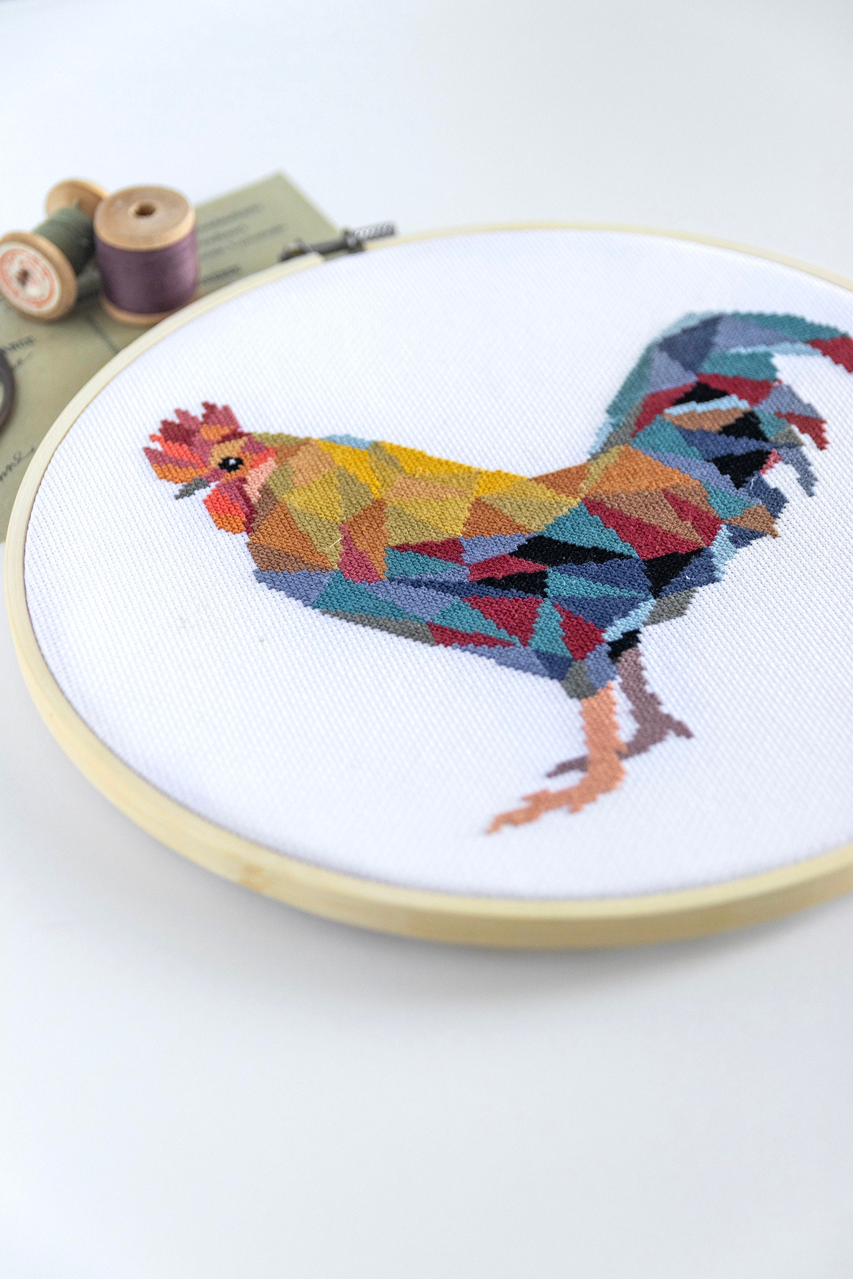 Rooster Cross Stitch PDF Pattern Modern Geometric Embroidery - Etsy