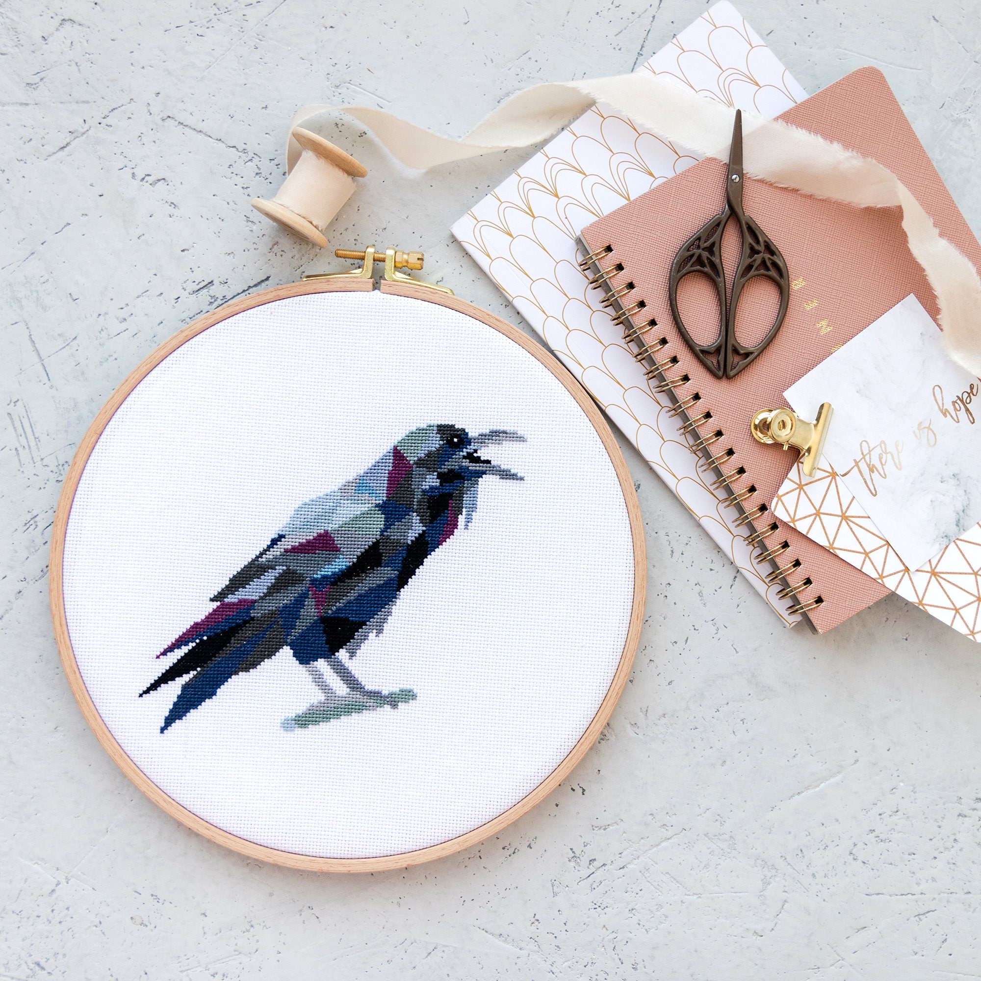 Raven Cross Stitch Pattern PDF - Modern Geometric Bird Embroidery Good ...