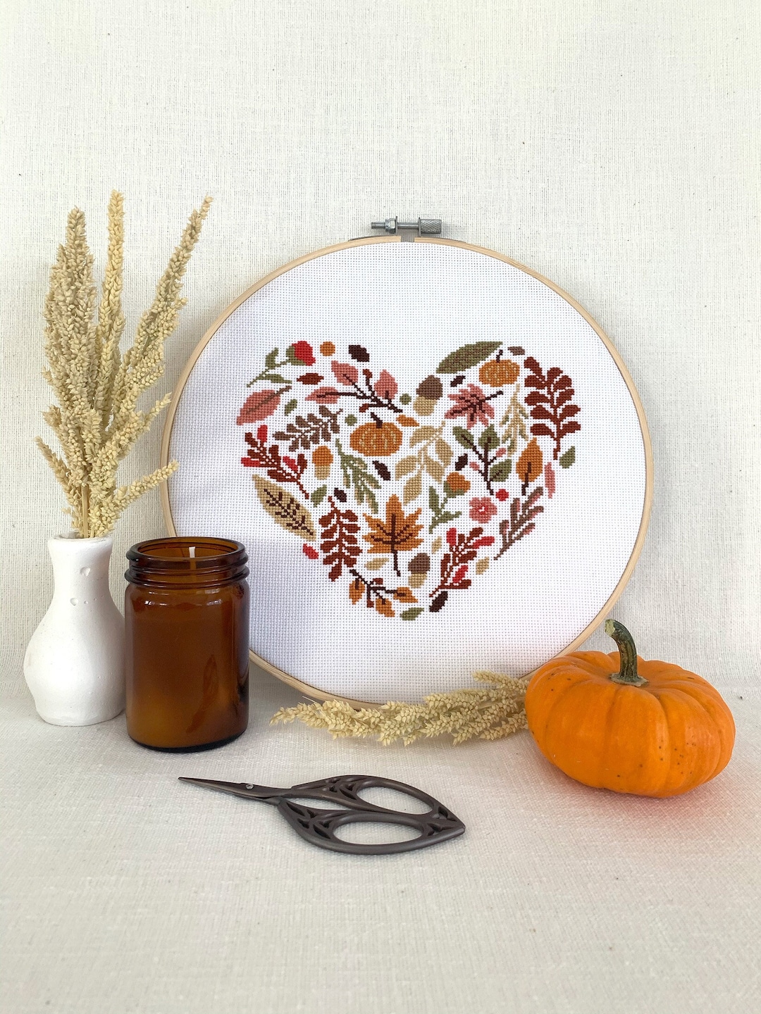 Fall Heart Cross Stitch Pattern PDF to Download | Modern Autumn Hand ...