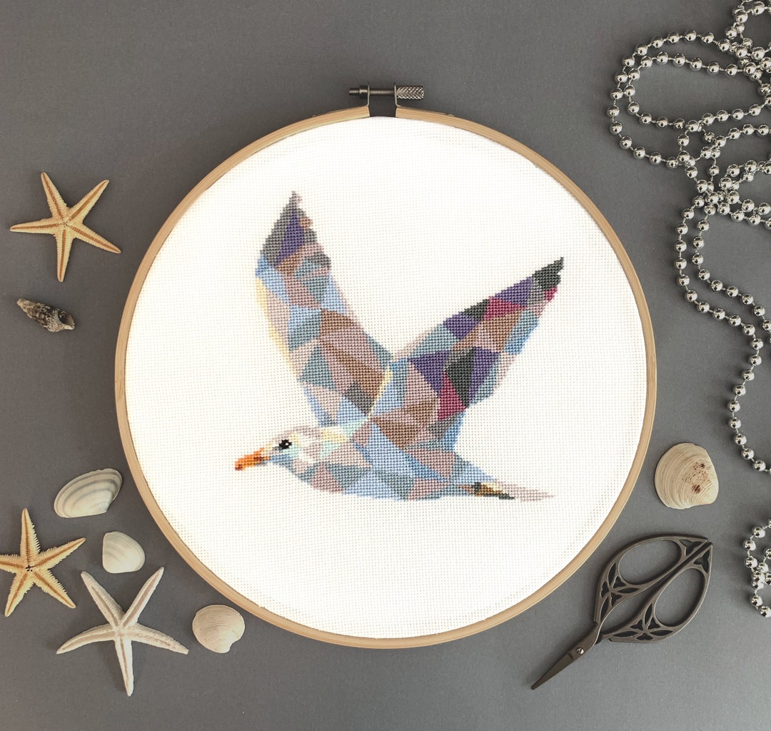 Seagull Cross Stitch Pattern PDF - Modern Unique Geometric Sea Bird ...