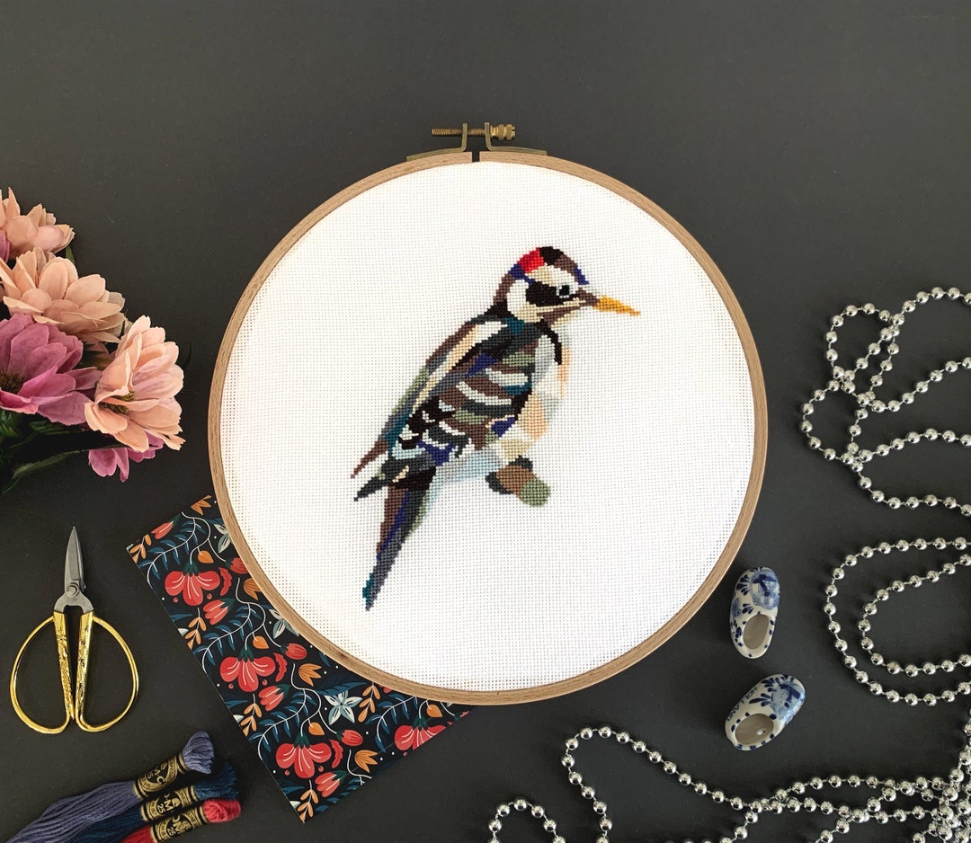 Geometric Woodpecker Cross Stitch Pattern PDF. Modern Bird Hand ...