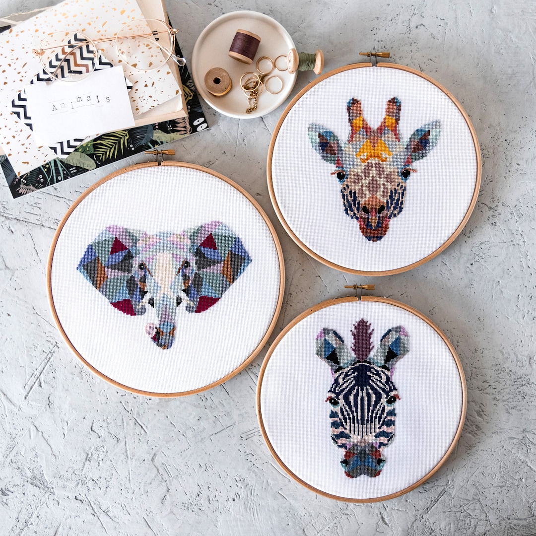 Hand Embroidery Patterns PDF: Elephant, Giraffe and Zebra - Etsy