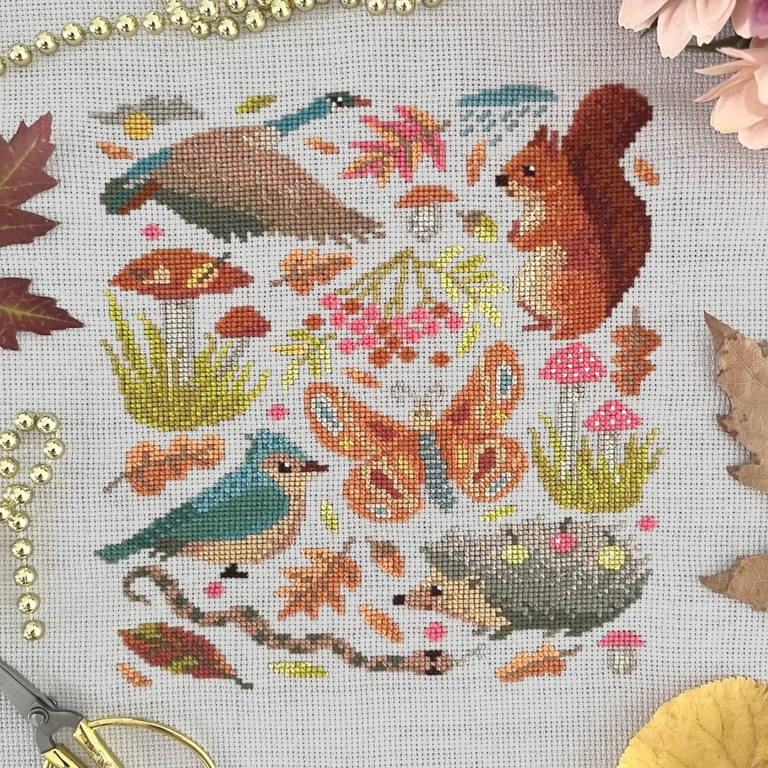 Fall Cross Stitch Pattern Autumn Seasonal Embroidery Design Leaves ...