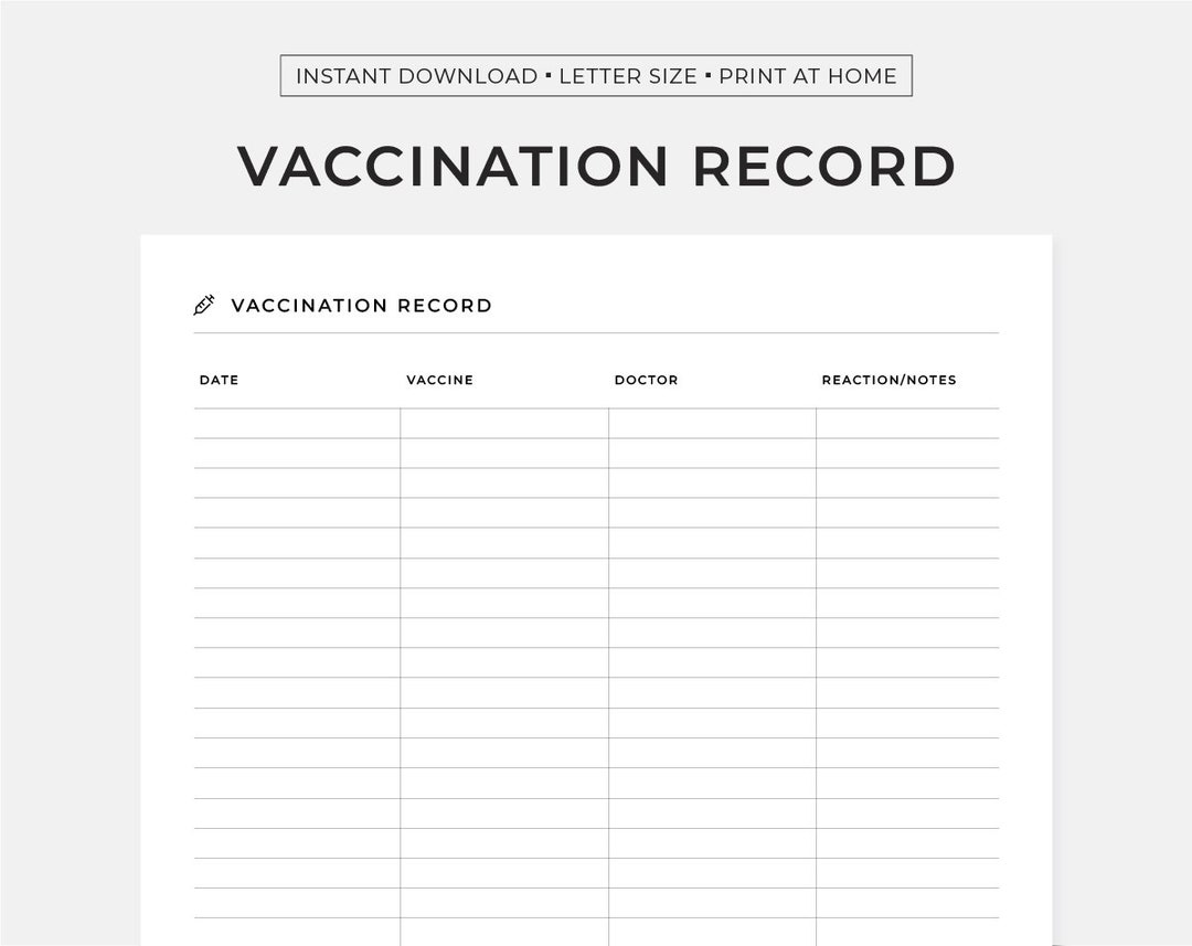 Vaccination Record Tracker Log Printable Minimalist - Etsy