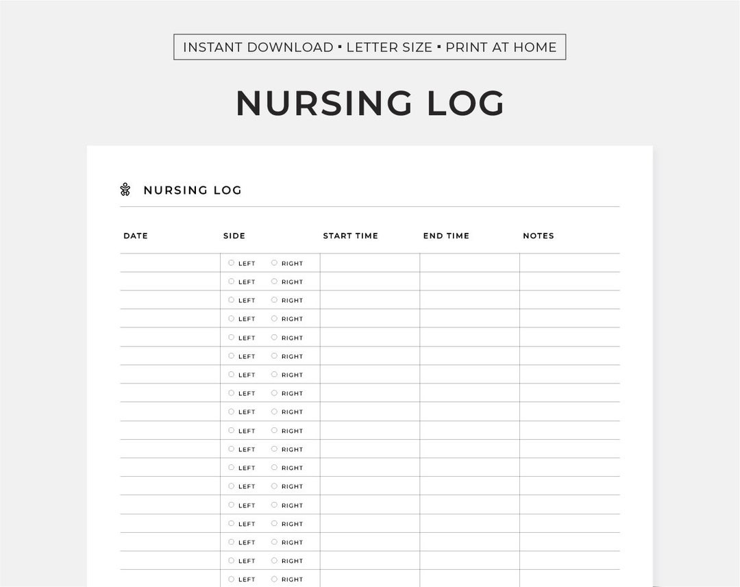 Nursing Log Tracker Printable Minimalist Letter Size - Etsy