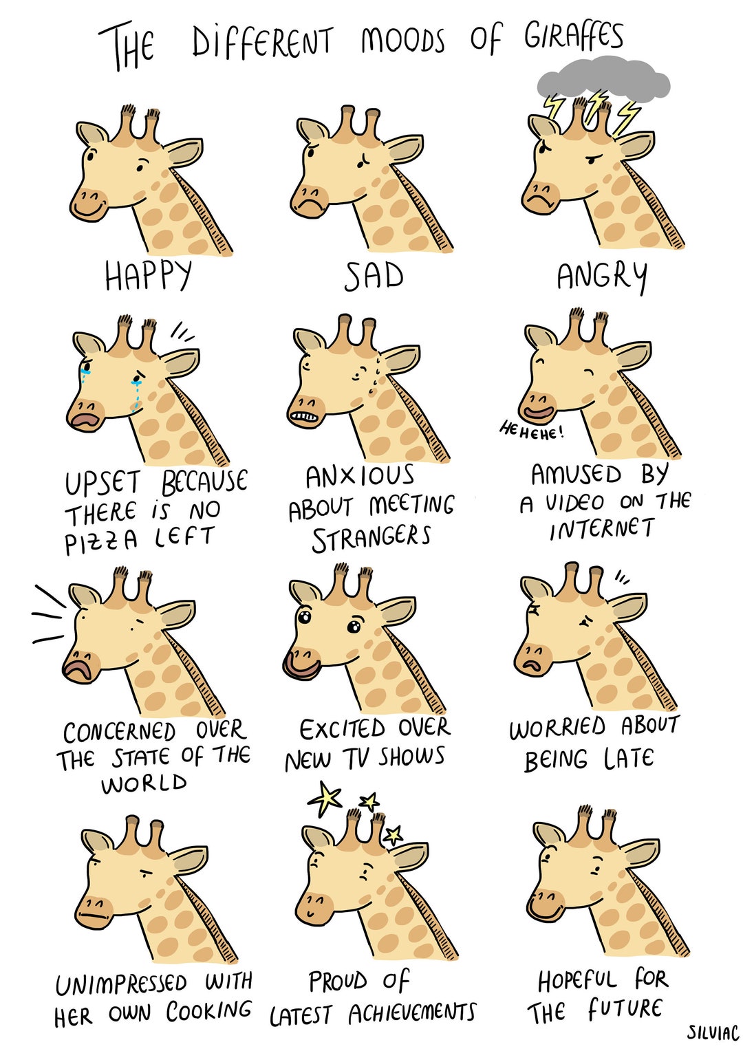 The Different Moods of Giraffes - A4 Print - Etsy