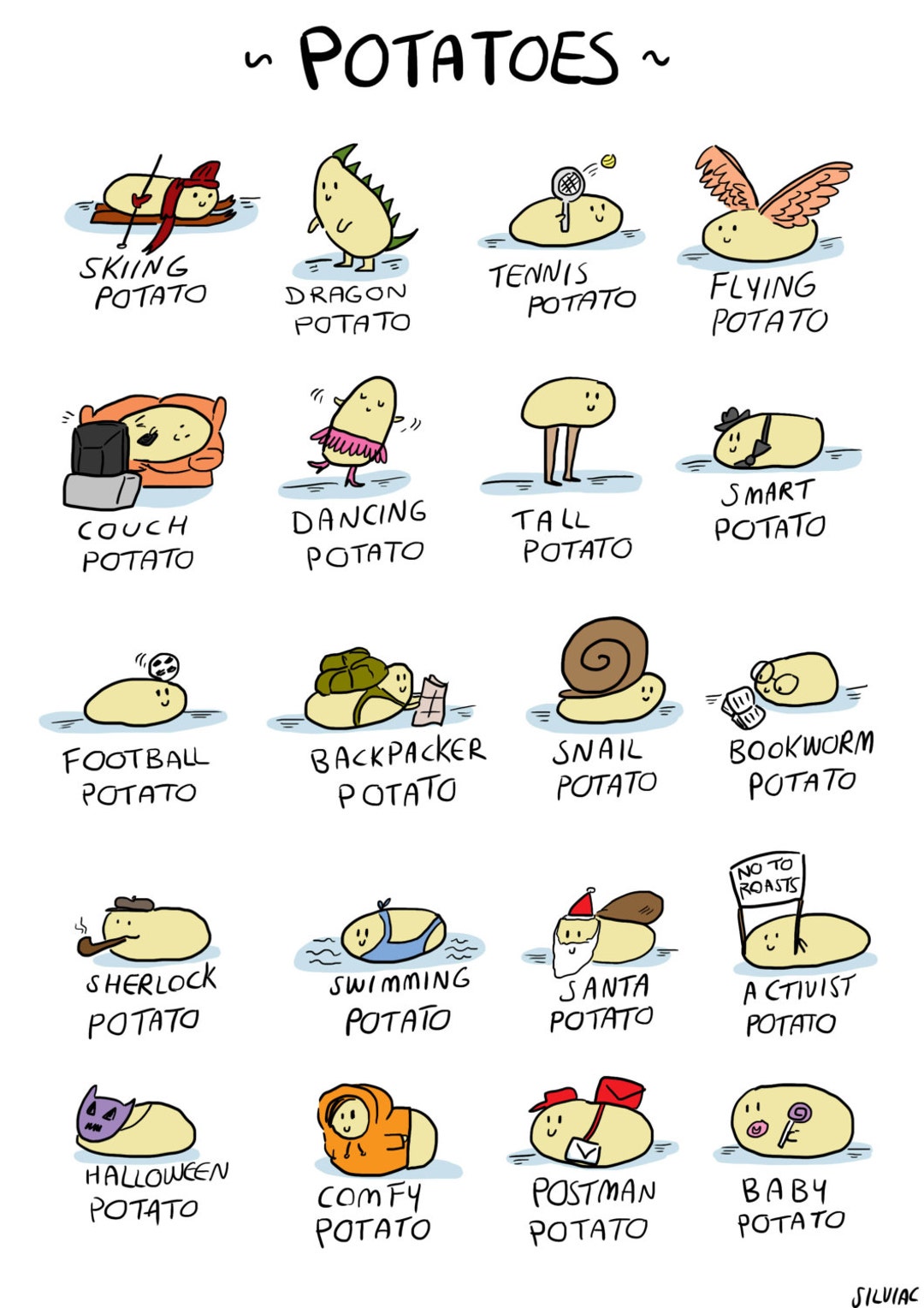 Potatoes Doing Things - A4 Print - Etsy