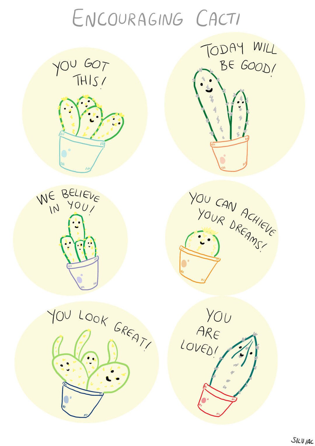 Encouraging Cacti - A4 Print - Etsy