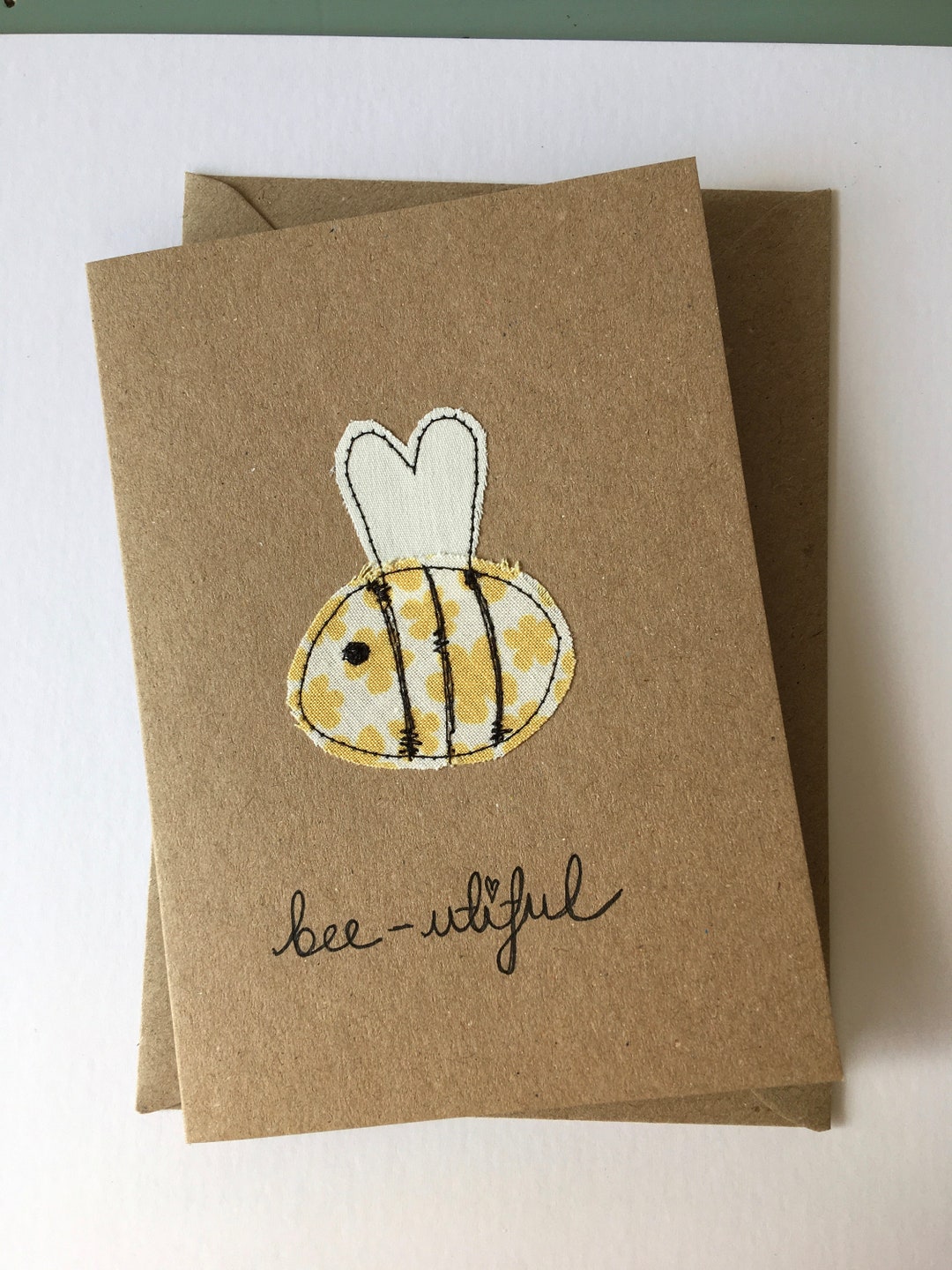 Bee Greeting Card - Beautiful - Handmade Card - Fabric Bee - Embroidery ...