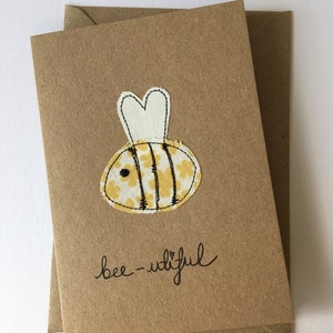 Bee Greeting Card - Beautiful - Handmade Card - Fabric Bee - Embroidery ...