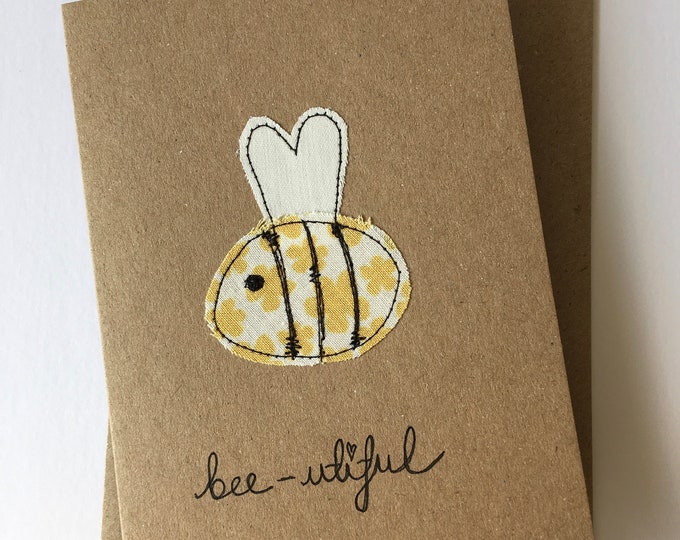 Bee Greeting Card - Beautiful - Handmade Card - Fabric Bee - Embroidery ...