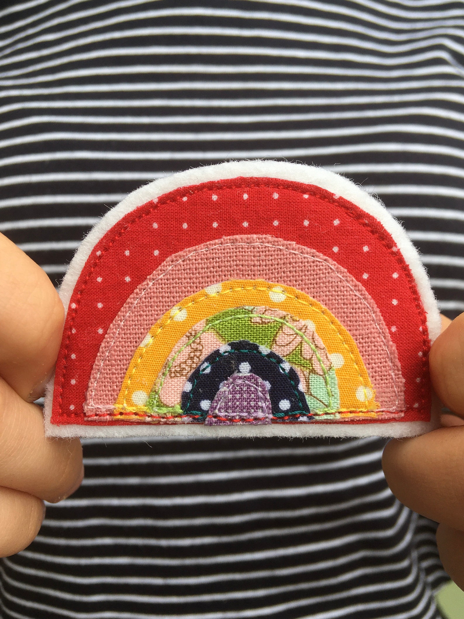 Rainbow Brooch Pin, Fabric Rainbow Pin, Free Motion Embroidery, Brooch ...
