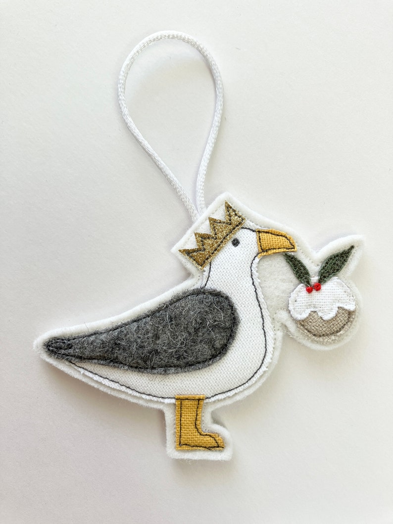 Embroidered Seagull Christmas Ornament, Cornish Fabric Decoration - Etsy UK