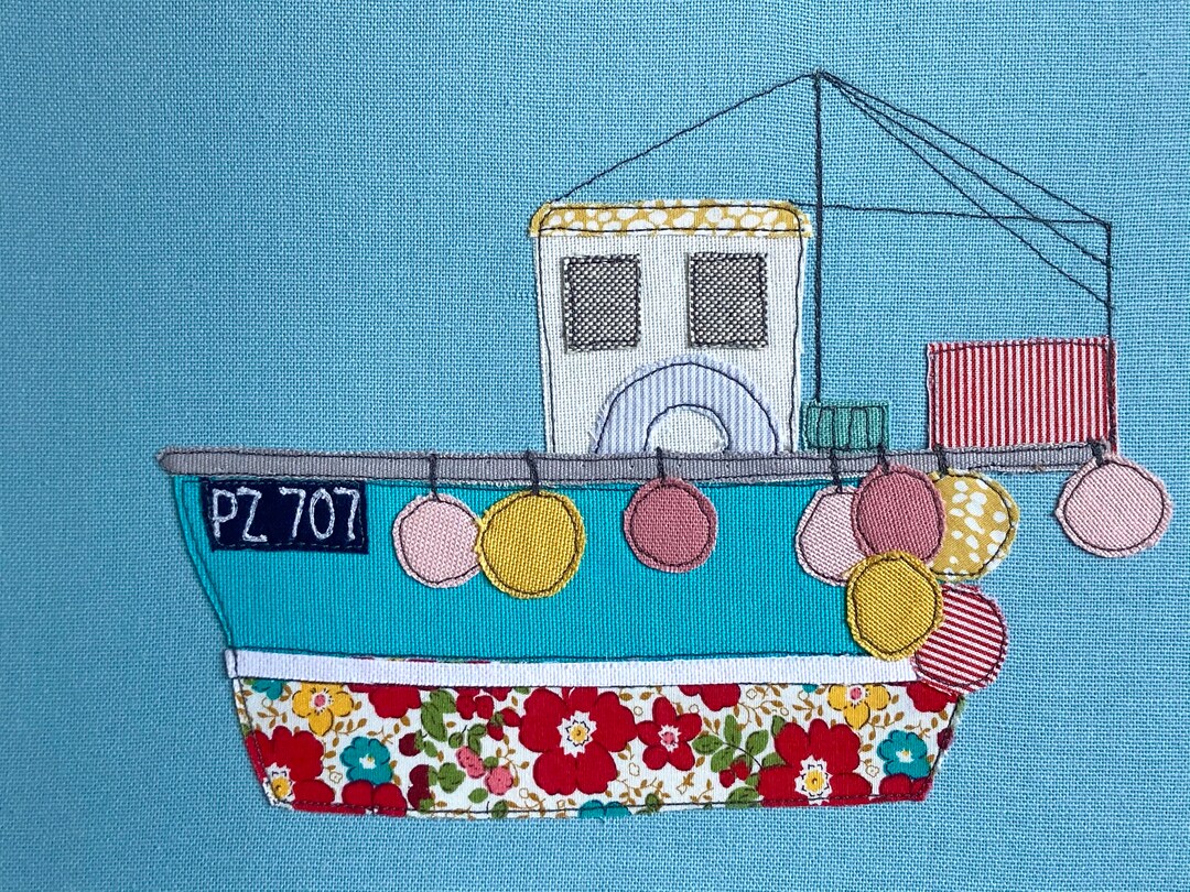 Cornwall Wall Art, Cadgwith Fishing Boat, Textile Art, Free Motion ...