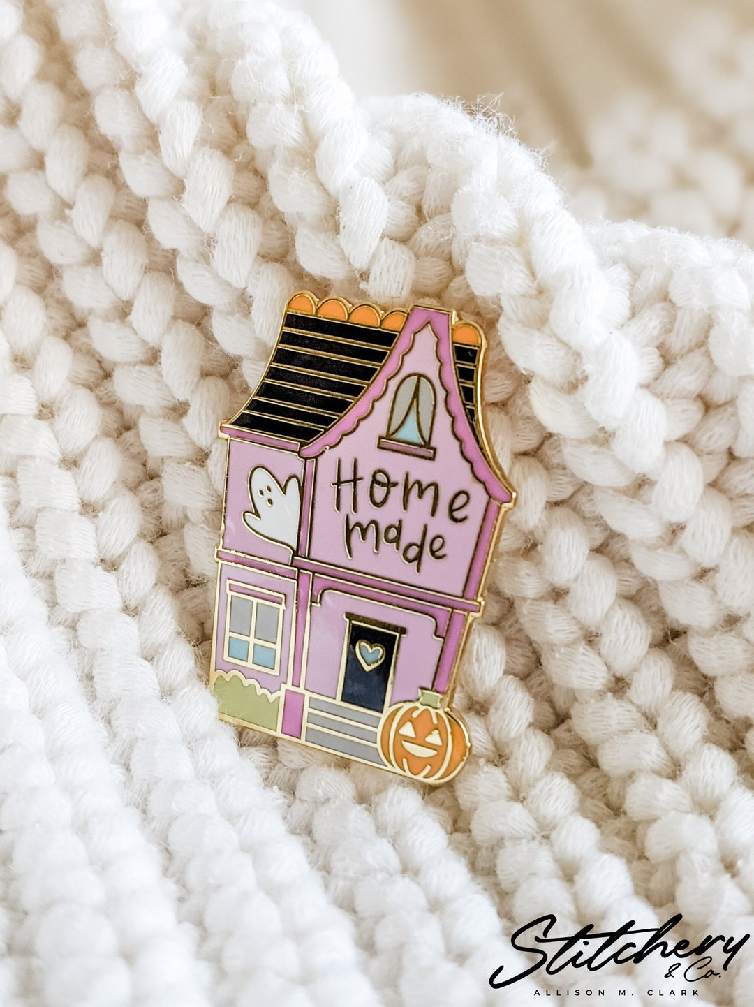 Hard Enamel Pin | Homemade Haunted House | Cloisonné Project Bag Pin - Etsy