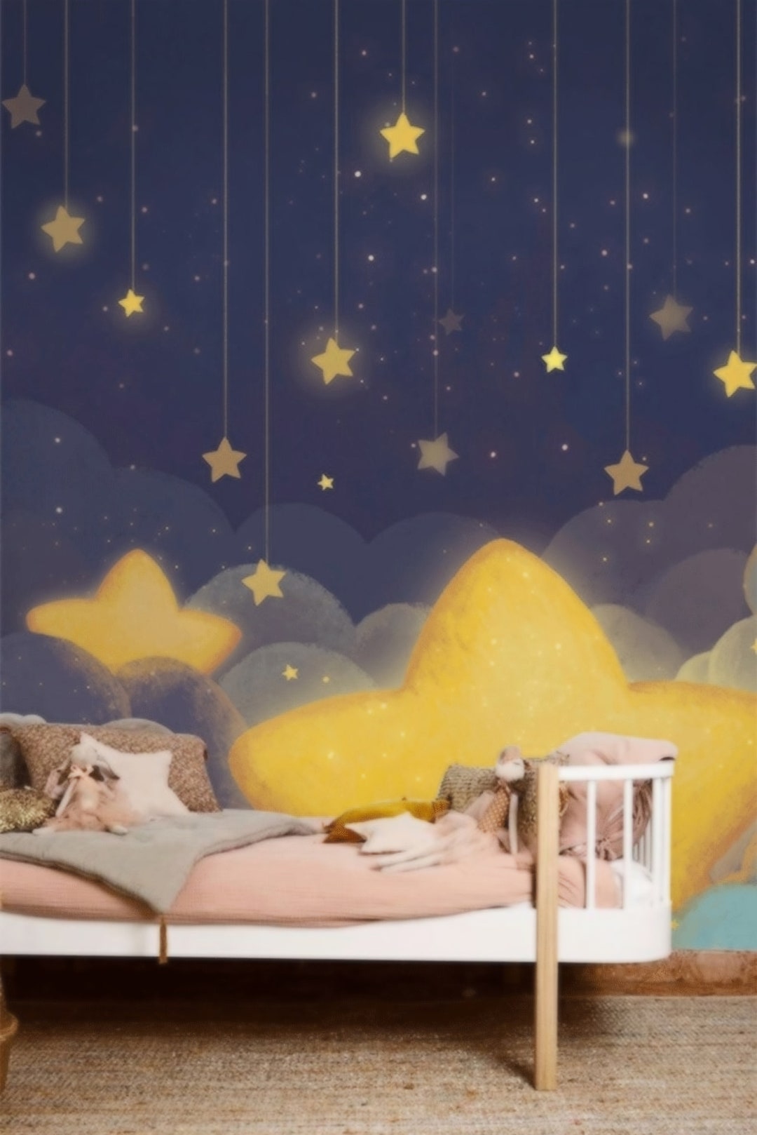 Cartoon Star Night Sweet Dream Somnolency Wall Mural, Kids Girl Boy ...