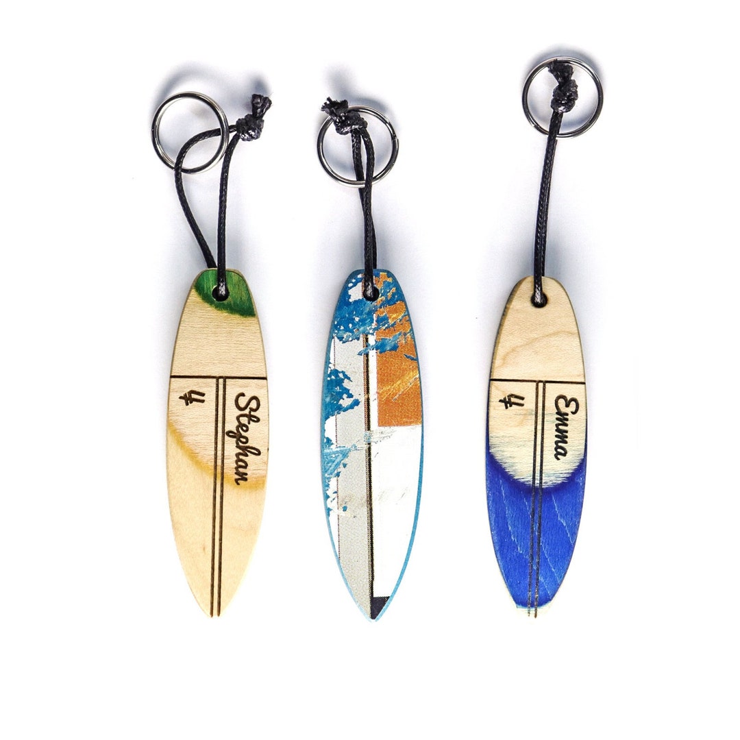 Recycled Skateboard Surfboard Keychain: Personalized Engraved Wood Gift ...