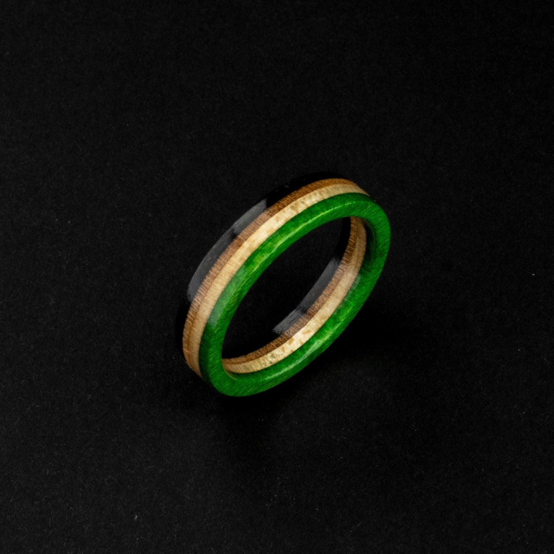 Green Ring - Recycled Skateboard, Mens Ring, Wood Wedding Bands, Unique ...