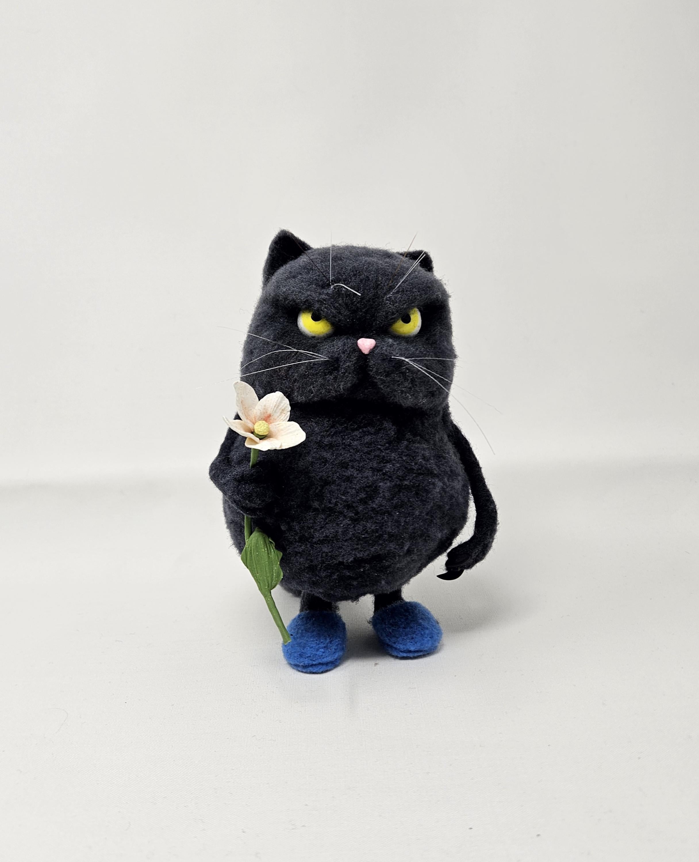 Needle Felted Cat With Flower - Etsy