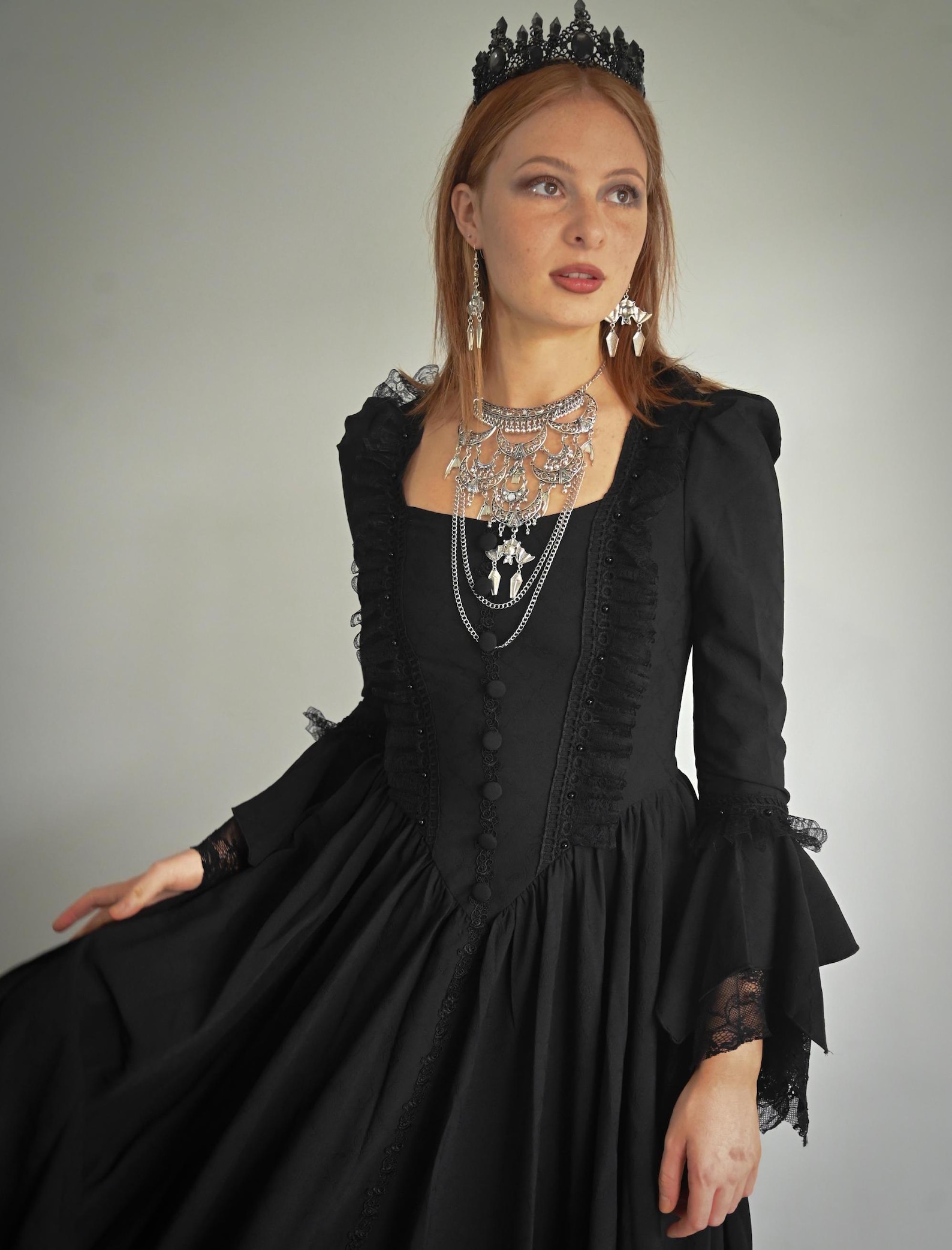 Gothic Victorian Dress: Lace & Beads, Handkerchief Sleeves - Etsy