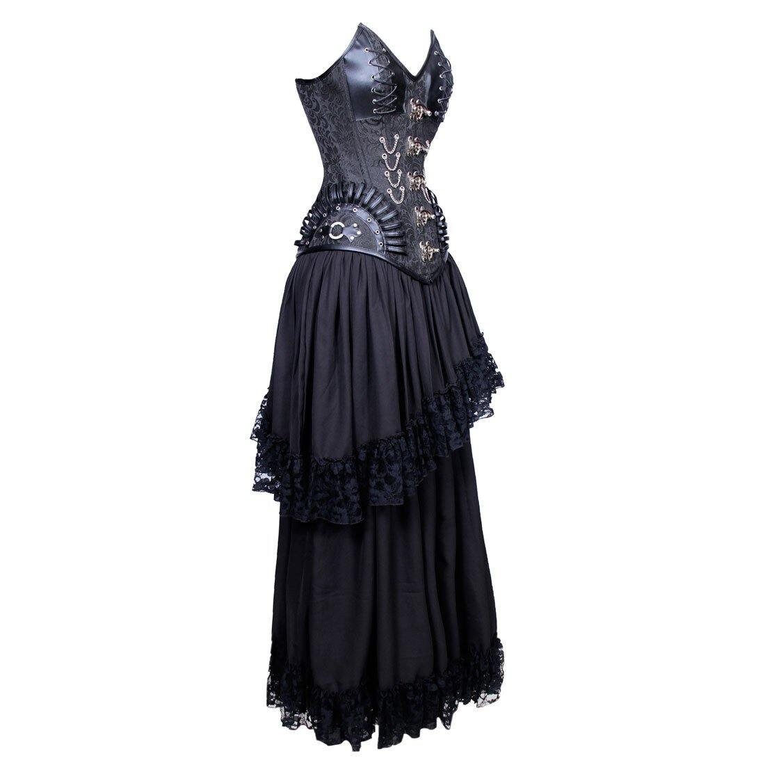 Gothic Vampire Fantasy Steel Boned Corset Dress Set With Long Skirt ...