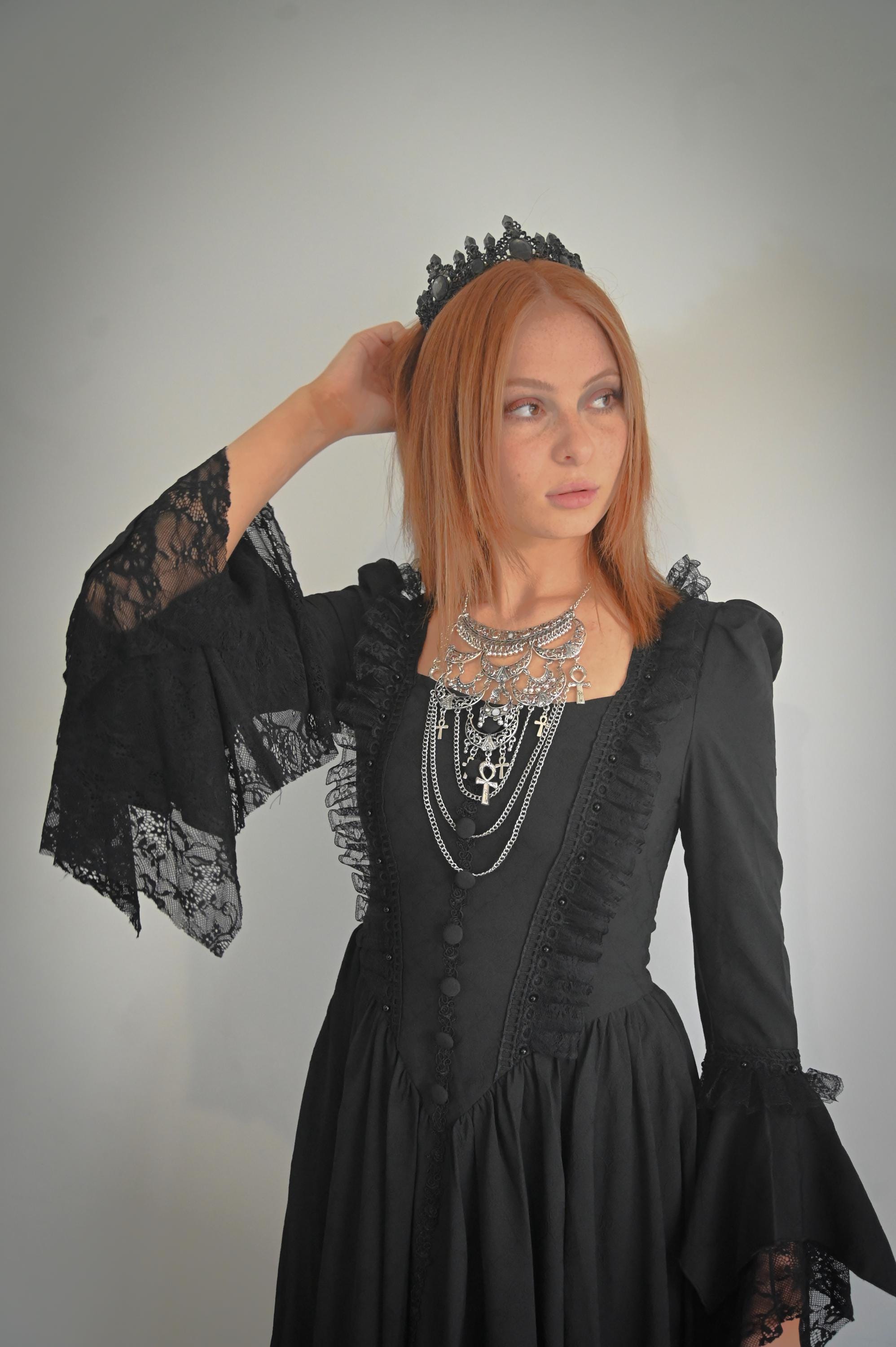 Gothic Victorian Dress: Lace & Beads, Handkerchief Sleeves - Etsy