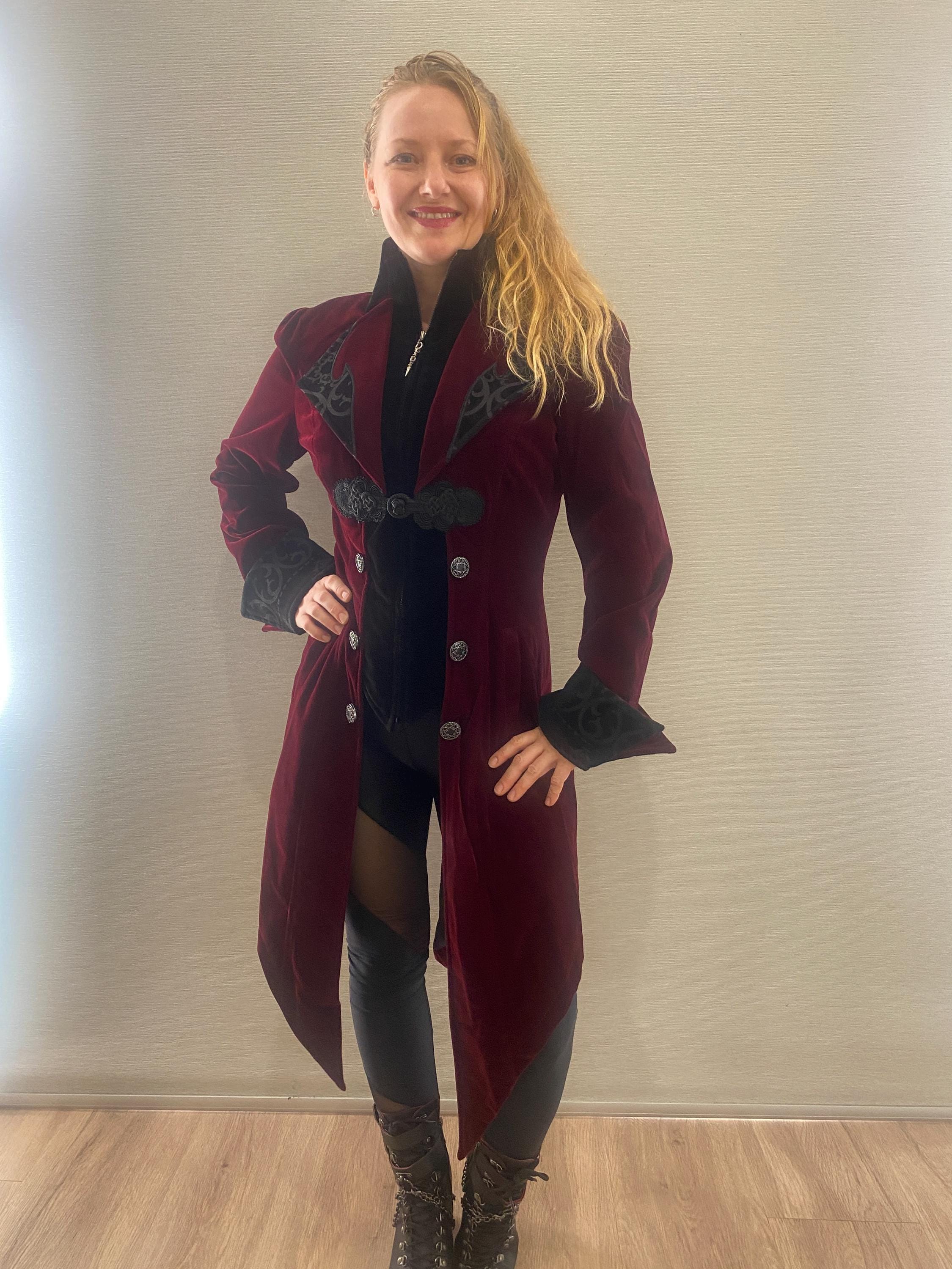 Gothic Victorian Vampire Steampunk Velvet Red Tailed Jacket Coat Plus ...