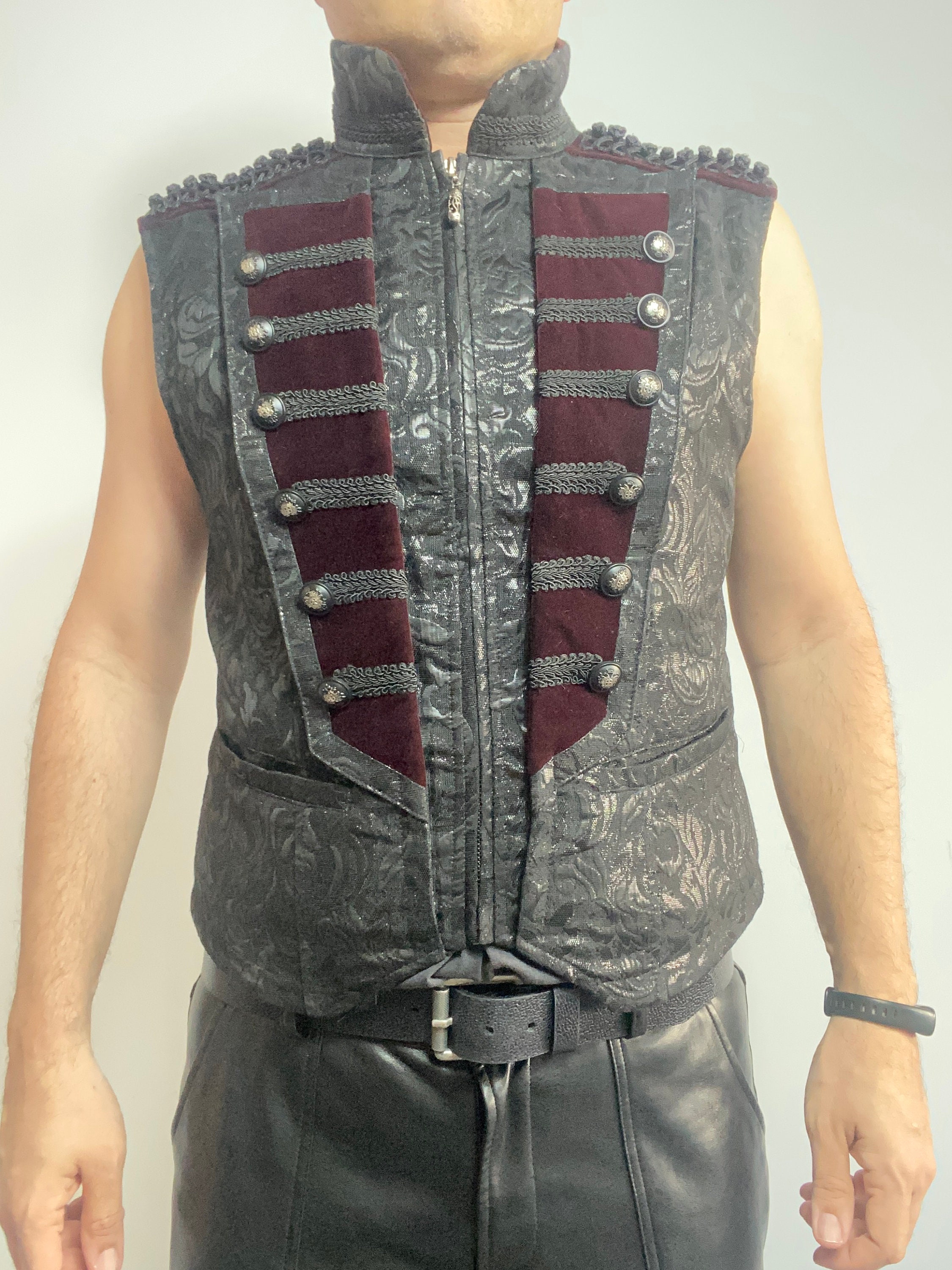 Men's Gothic Military Waistcoat – Brocade Fabric, Engraved Buttons ...