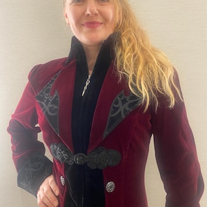 Gothic Victorian Vampire Steampunk Velvet Red Tailed Jacket Coat Plus ...