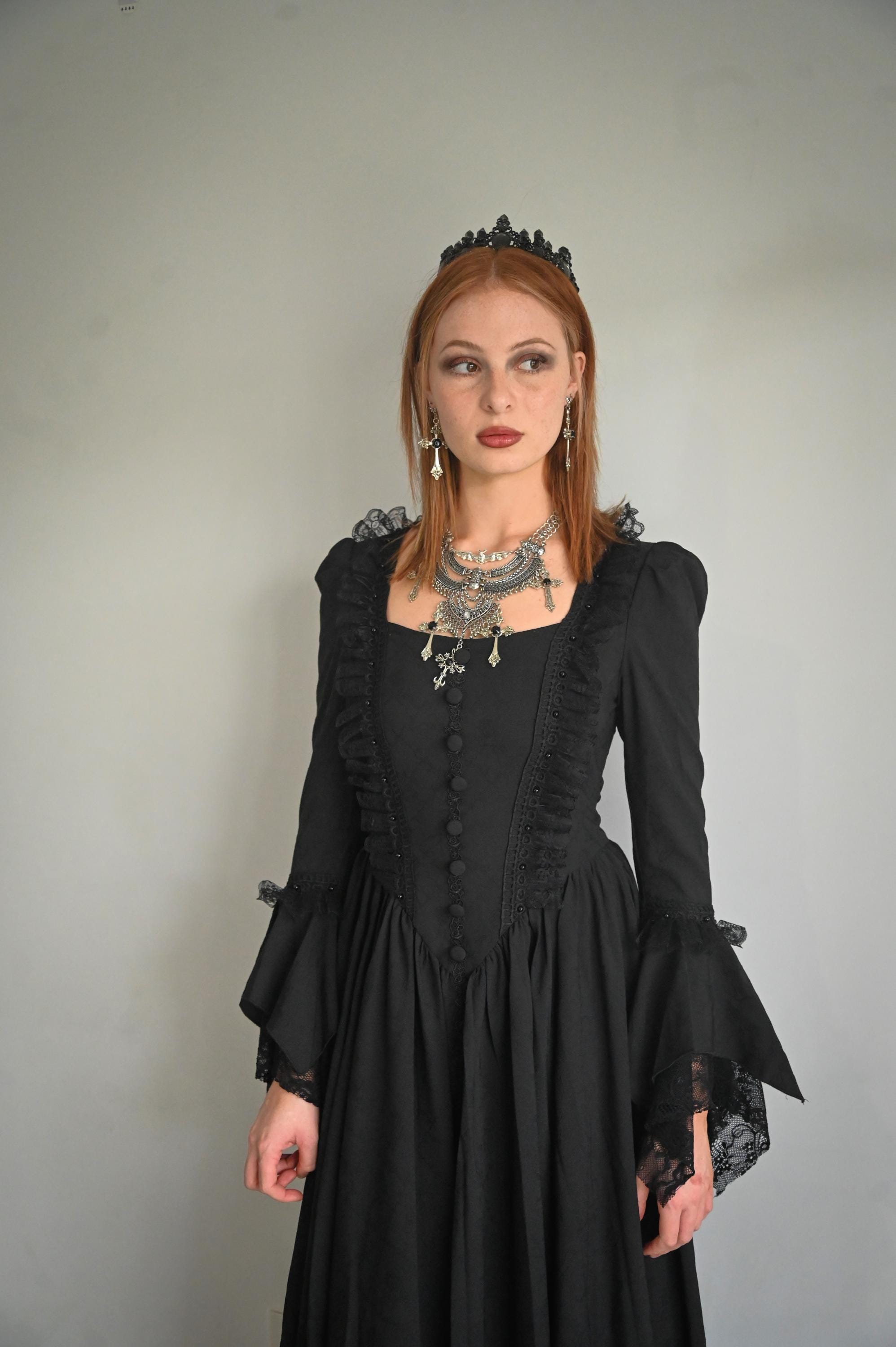 Gothic Victorian Dress: Lace & Beads, Handkerchief Sleeves - Etsy