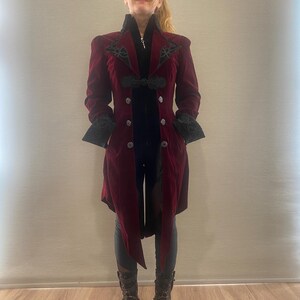Gothic Victorian Vampire Steampunk Velvet Red Tailed Jacket Coat Plus ...