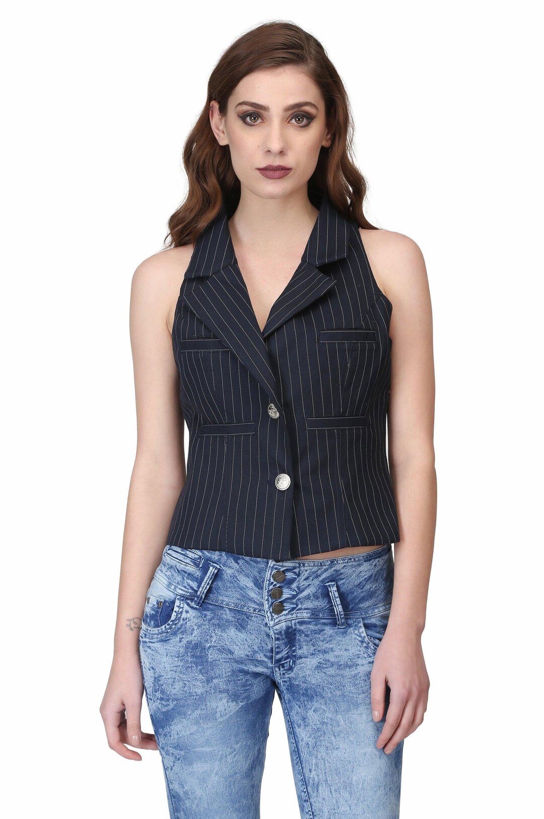Pinstripe Waistcoat Vest: Blue White Stripe, Silver Buttons (XS-7XL) - Etsy