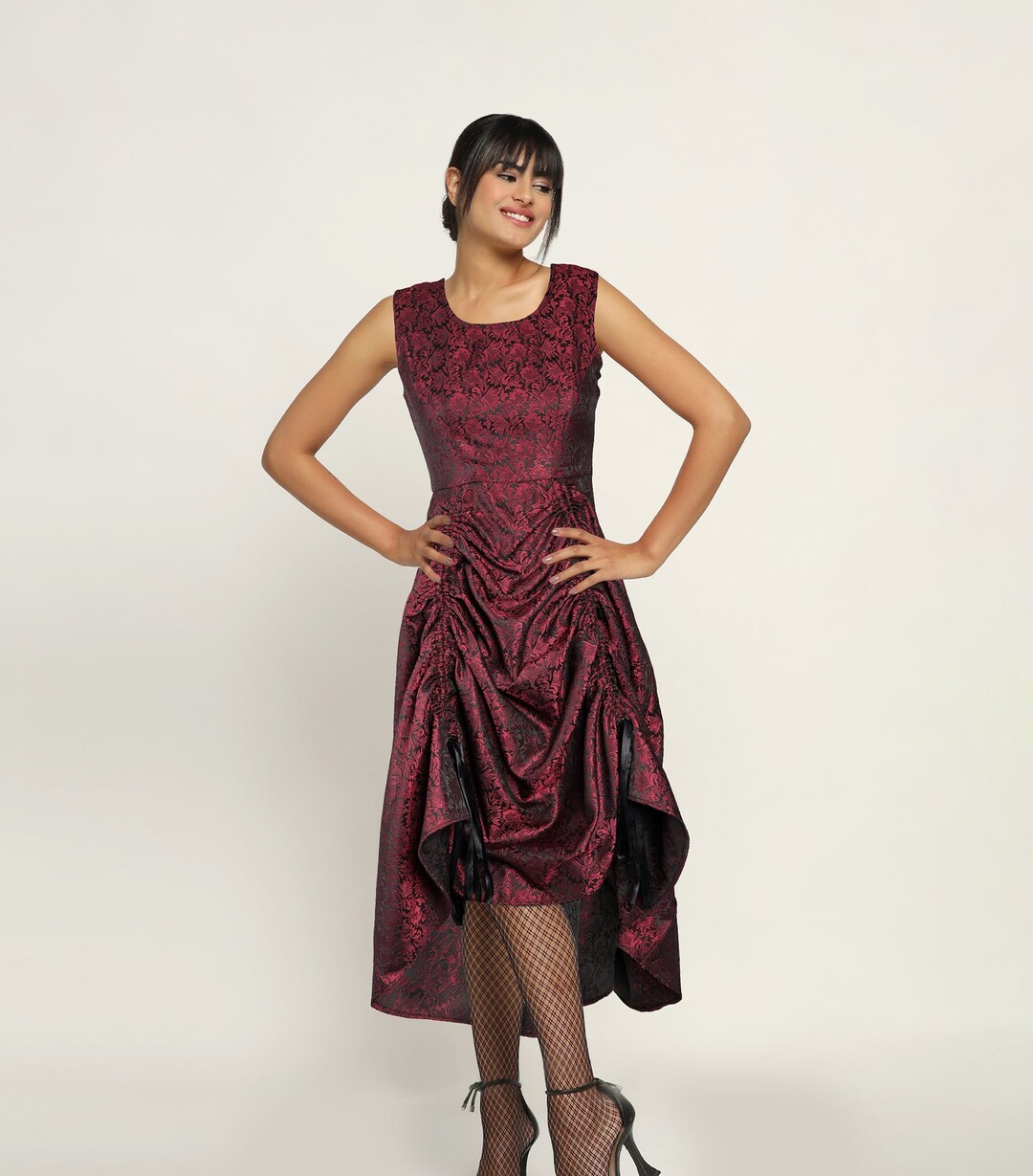 Red Victorian Steampunk Gothic Pirate Brocade High Low Dress With ...