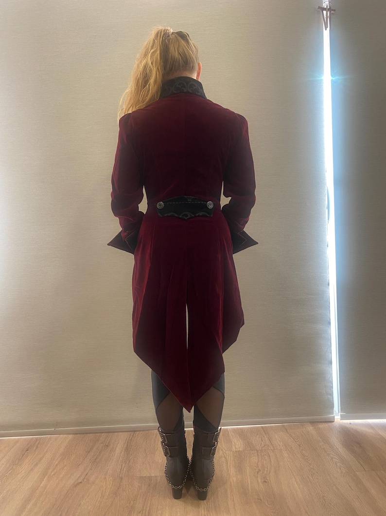Gothic Victorian Vampire Steampunk Velvet Red Tailed Jacket Coat Plus ...