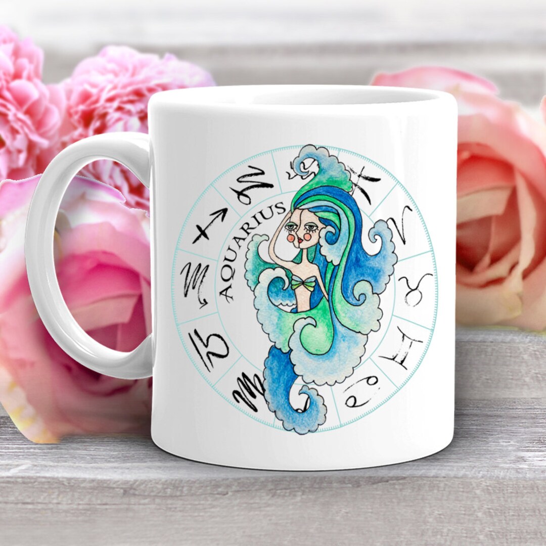 Aquarius Zodiac Sign Mug Water Bearer Symbol january 20 February 18 ...
