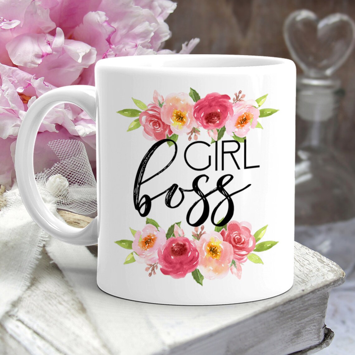 Tasse de patron de fille avec des fleurs tasse personnalisée - Etsy France