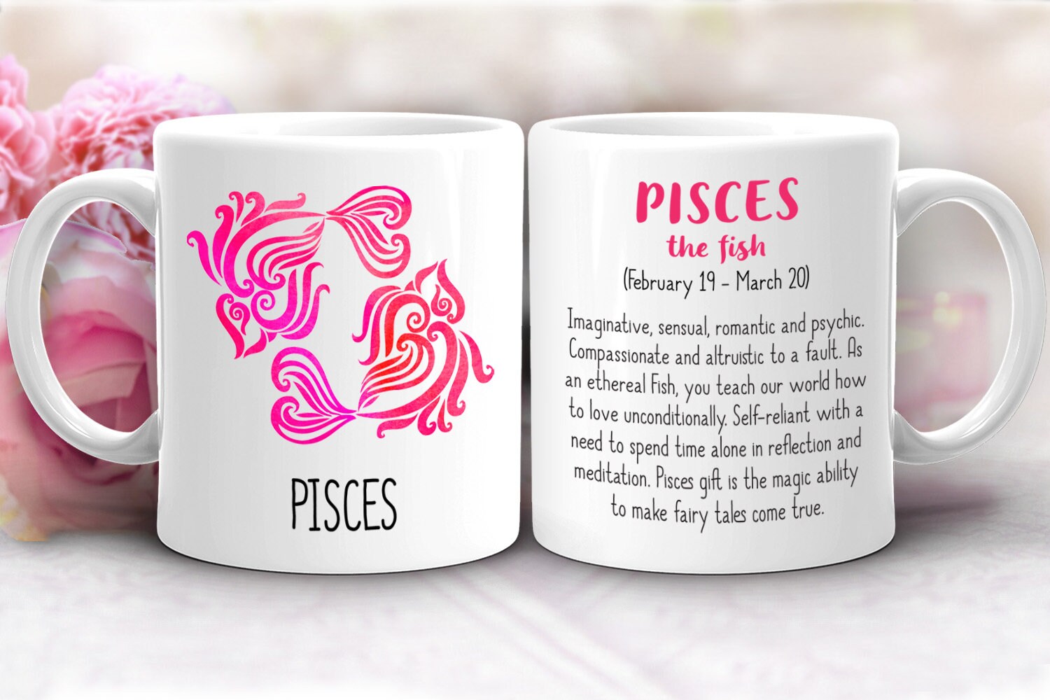 Pisces Zodiac Sign Mug Fish Symbol & Description february 19 March 20 ...