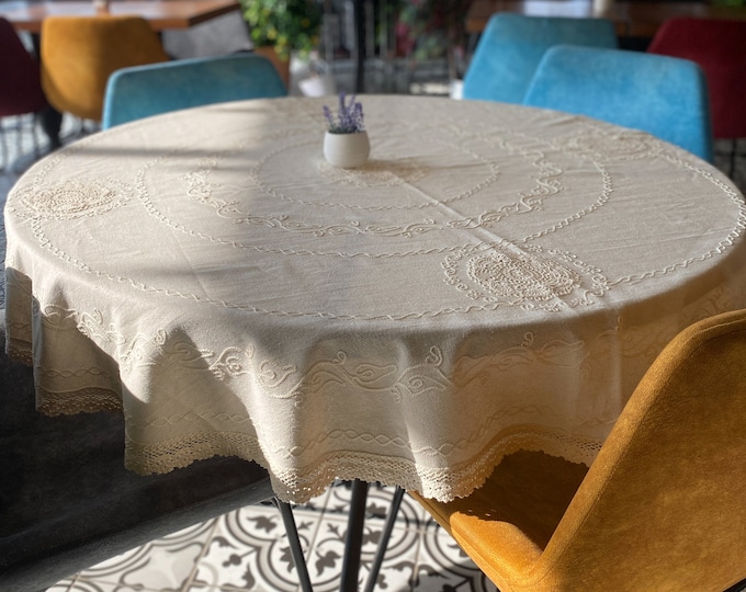 Swedish Hand Embroidered Vintage Round Tablecloth. Made With Cross ...