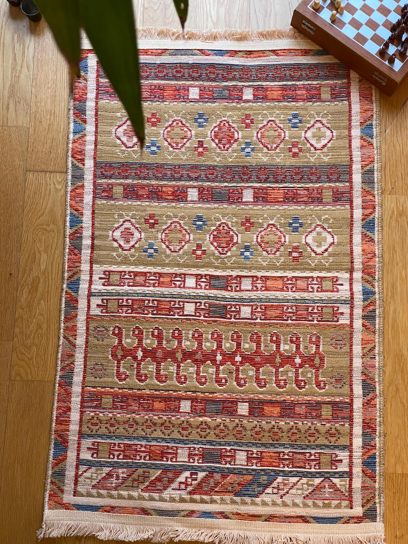 Worm Motif Kilim Rug: 2x3 Ft Reversible Cotton Accent Rug Washable - Etsy
