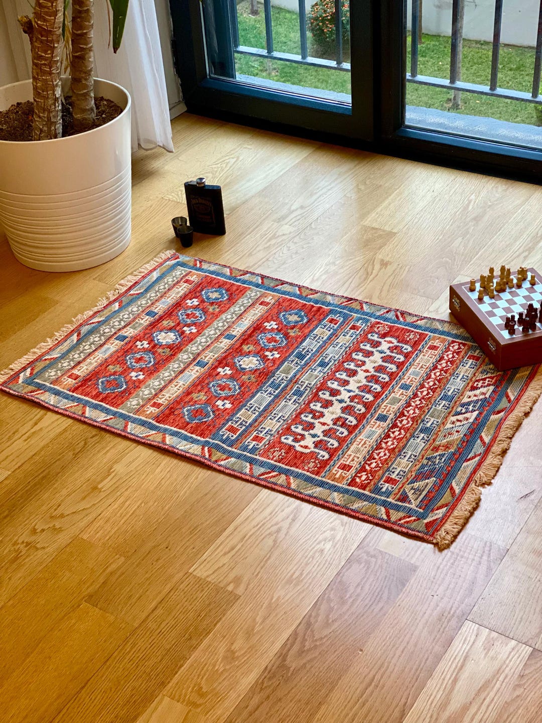 Worm Motif Kilim Rug: 2x3 Ft Reversible Cotton Accent Rug Washable - Etsy