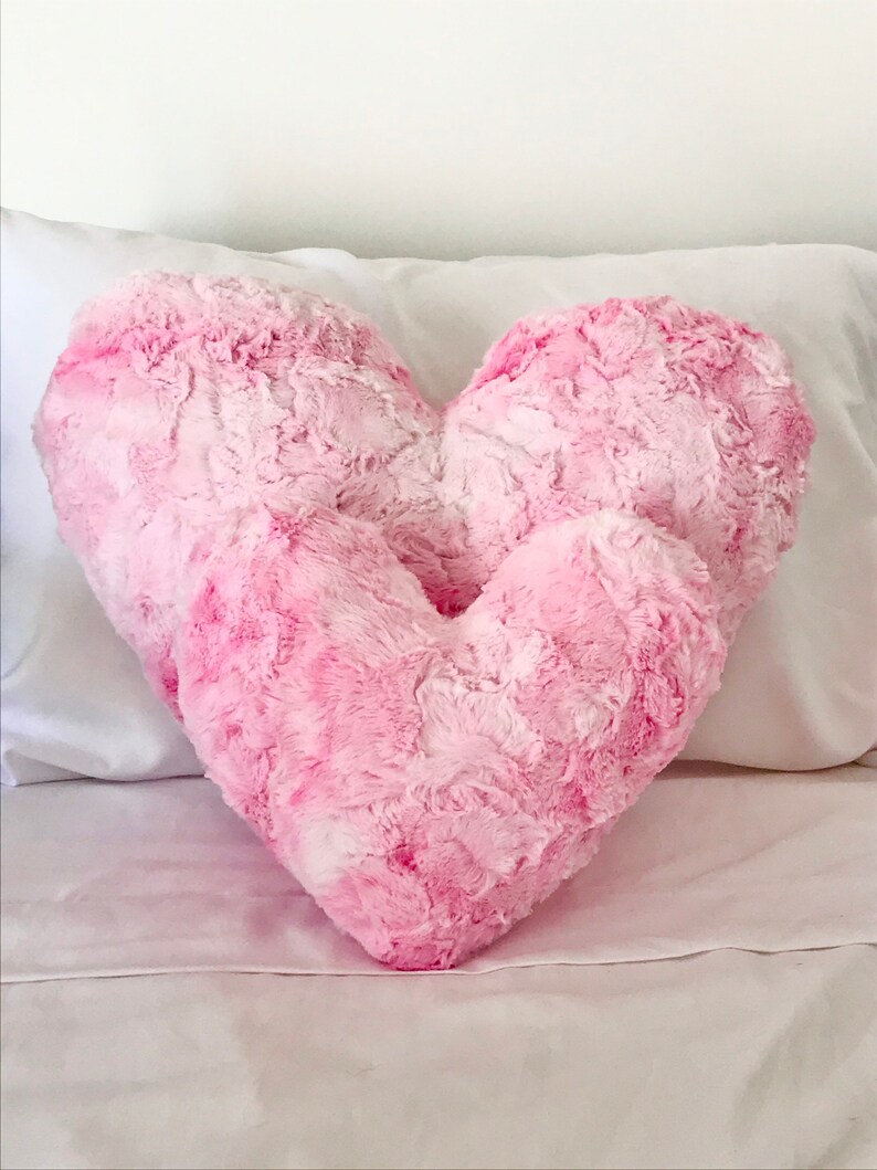 Pink Heart Pillow Heart Shaped Pillow Fluffy Heart Pillow - Etsy