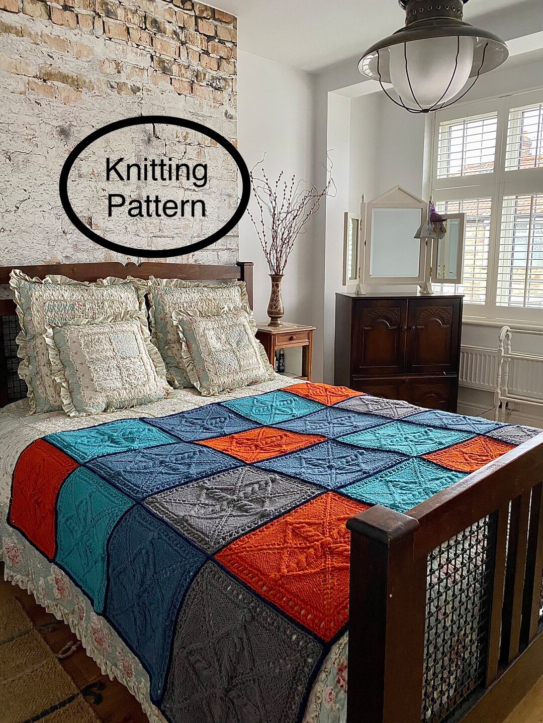 PDF Knitting Pattern Only.cabled Patchwork Afghan.hand Knitted Square ...