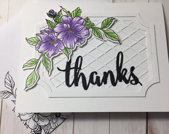Handmade Card, Stamped Card, Hand Colored Card, Die Cut Card, Thank You ...