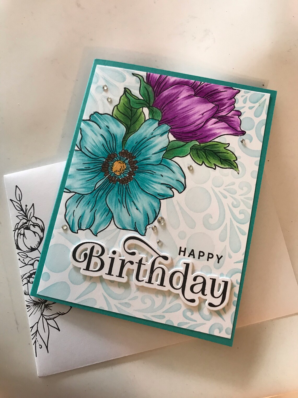 Stamped Card Hand Colored Card Birthday Card Celebrate - Etsy