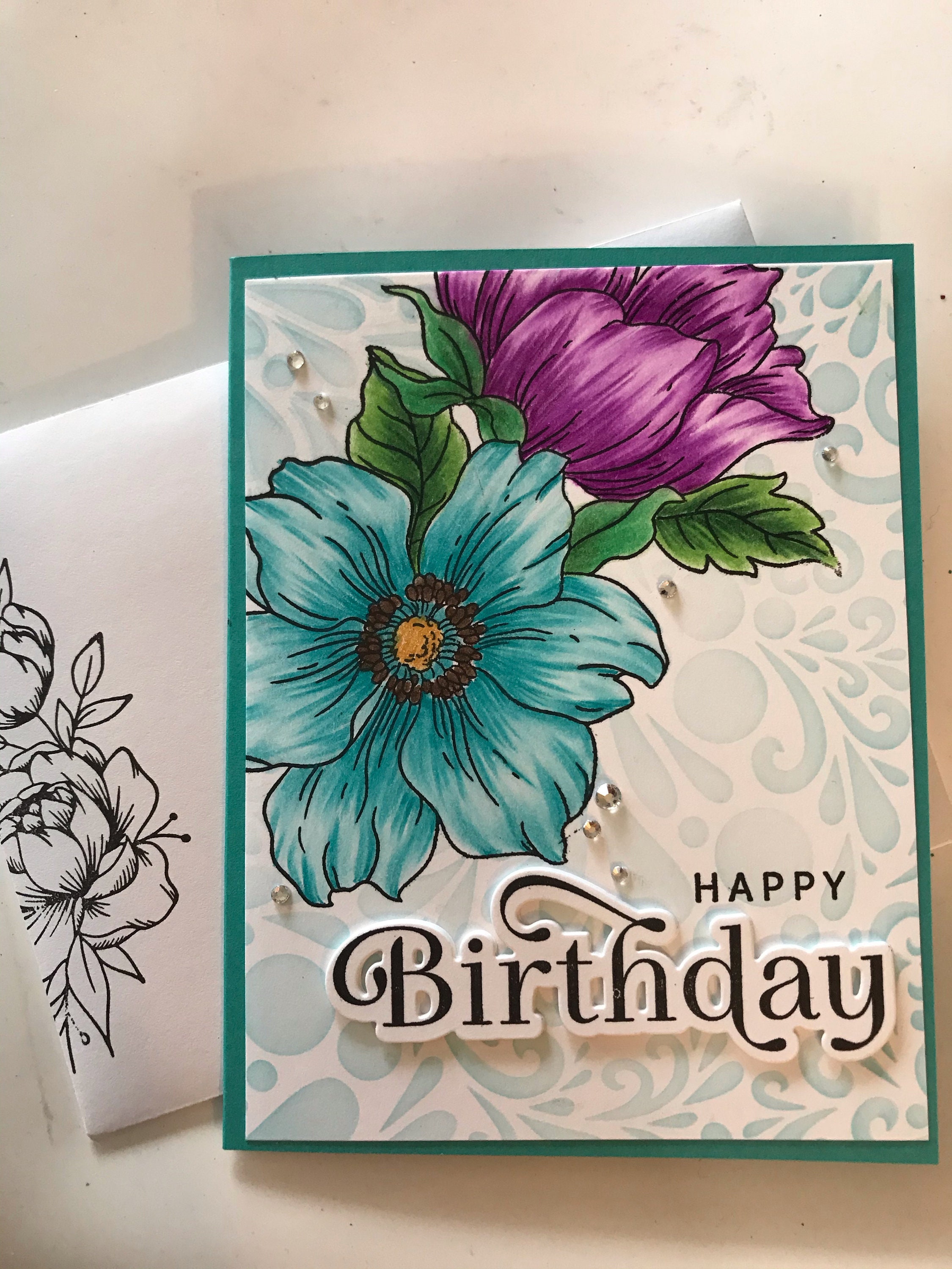 Stamped Card Hand Colored Card Birthday Card Celebrate - Etsy