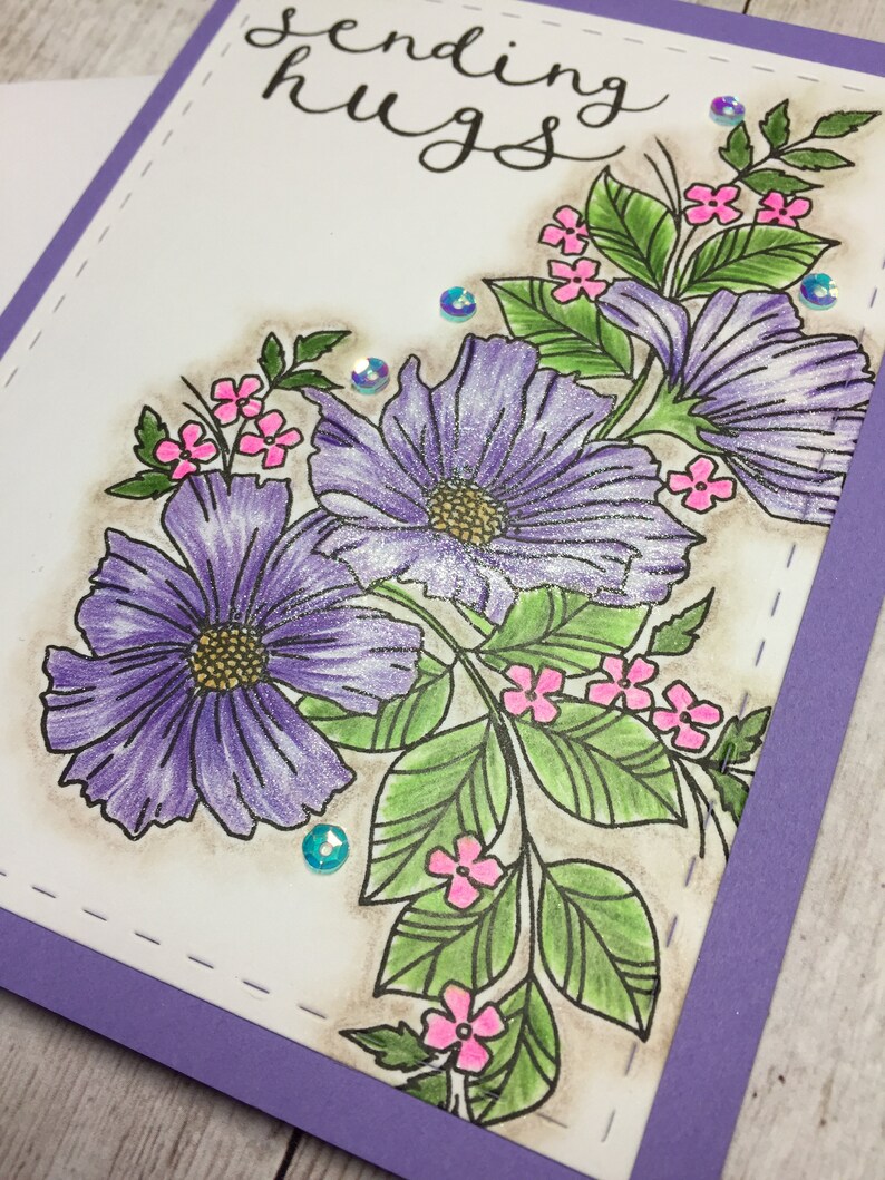 Handmade Card, Stamped Card, Hand Colored Card, Floral Card, Custom ...
