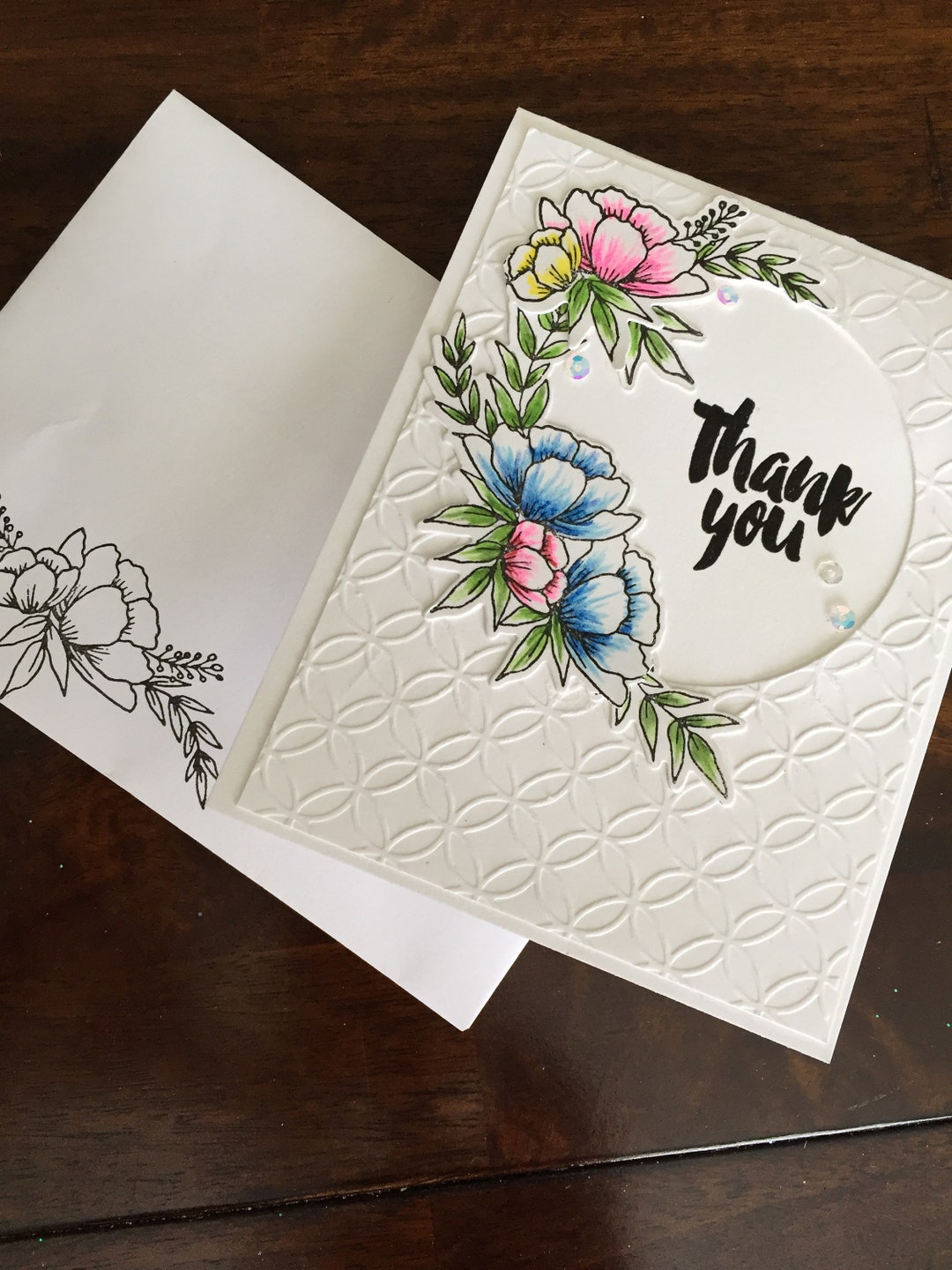 Handmade Card, Stamped Card, Hand Colored Card, Custom Card, Thank You ...