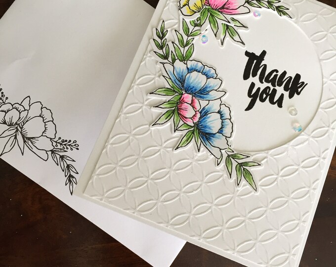 Handmade Card, Stamped Card, Hand Colored Card, Custom Card, Thank You ...